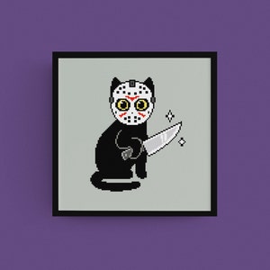 Cat Cross Stitch Pattern, Horror Cross Stitch Chart, Halloween Cross ...