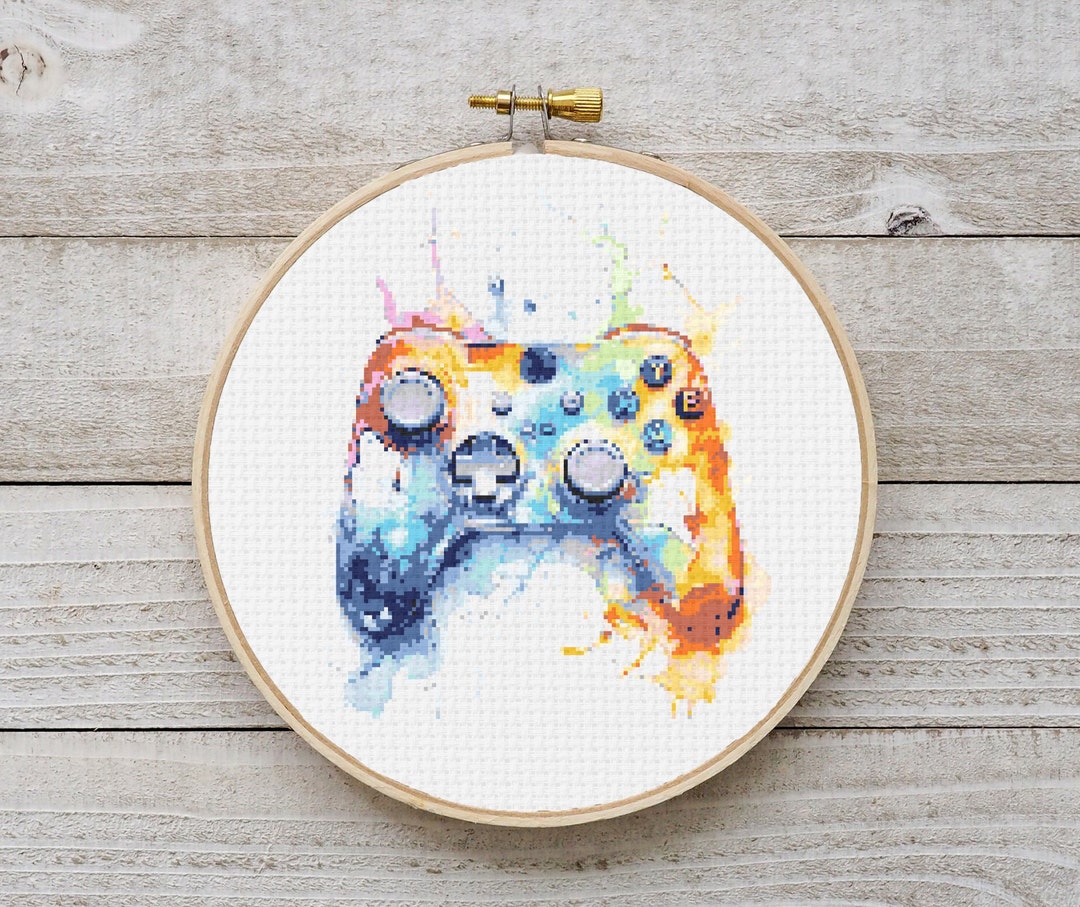 Gamer Cross Stitch Pattern, Video Game Cross Stitch PDF, Watercolor ...