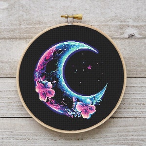 Enchanted Moon Cross Stitch Pattern, Sky Cross Stitch, Floral Cross ...