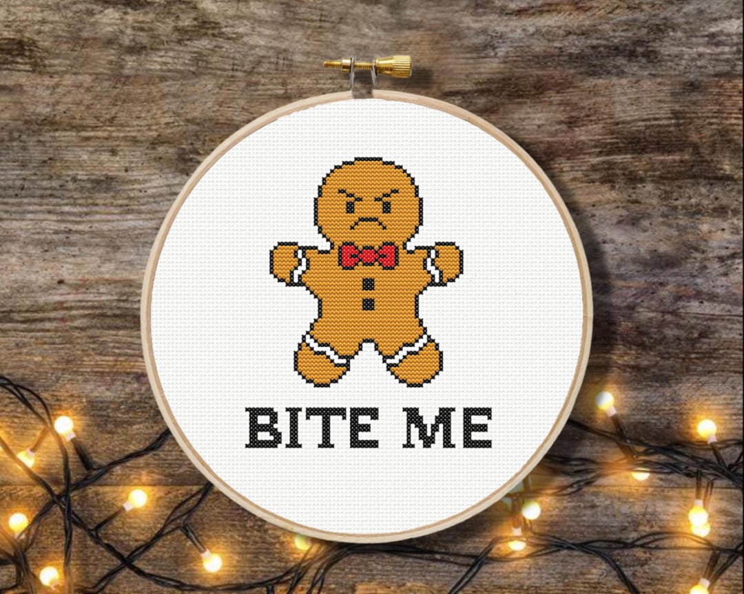 Grumpy Gingerbread Cross Stitch Pattern: Christmas Holiday Embroidery ...