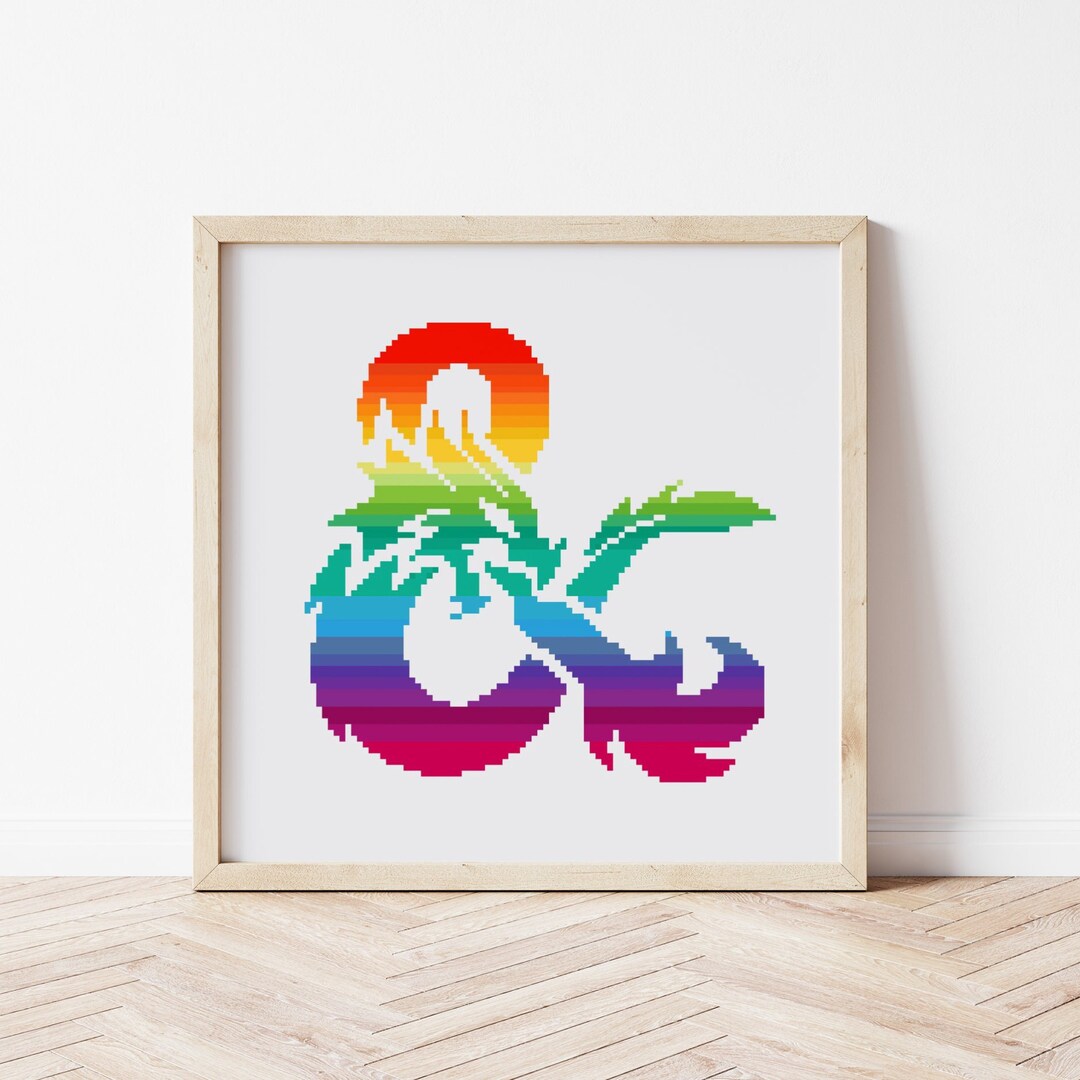 Rainbow Dungeons and Dragons Cross Stitch Pattern, Gamer Dnd D20 Dragon ...
