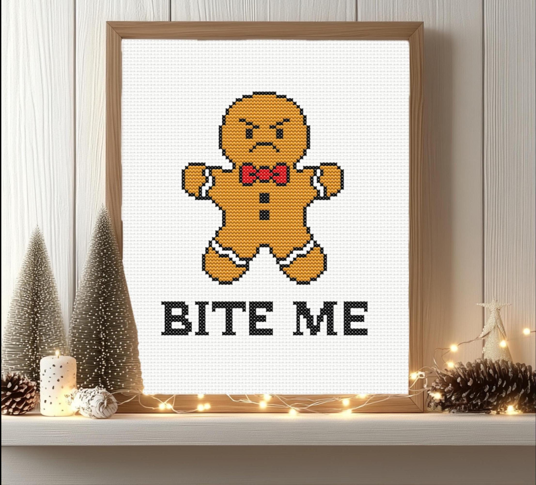 Grumpy Gingerbread Cross Stitch Pattern: Christmas Holiday Embroidery ...