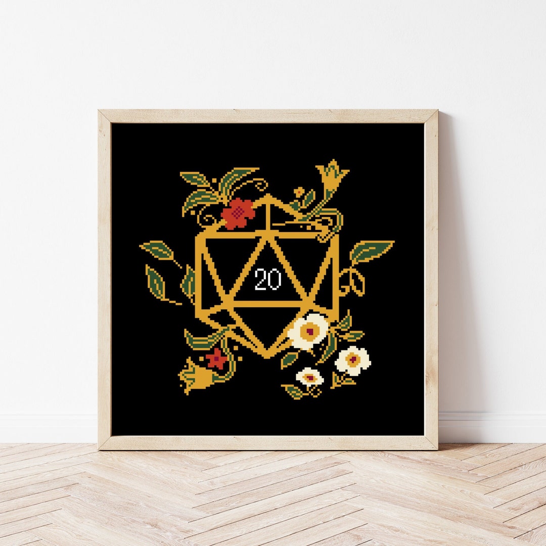 Floral Dnd Dice Cross Stitch Pattern, Dungeons and Dragons Cross Stitch ...