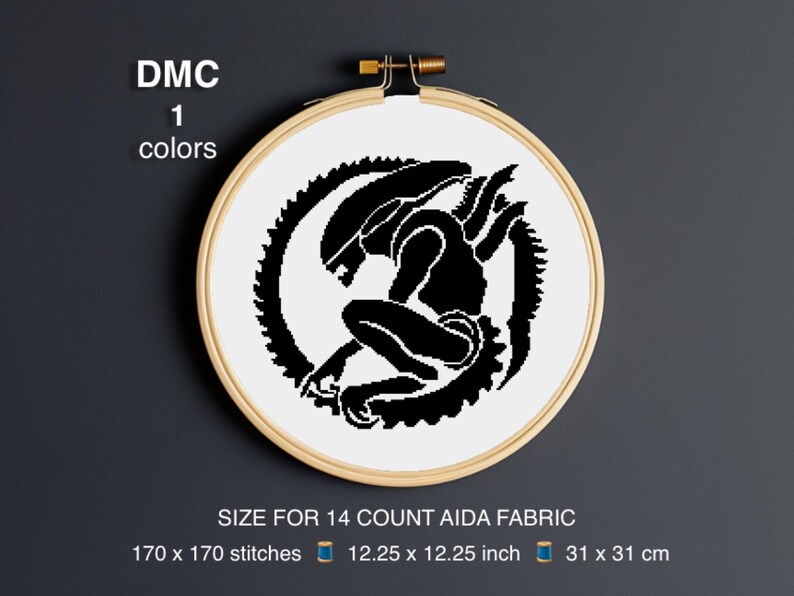 Alien Xenomorph Cross Stitch Pattern, Horror Sci-fi Embroidery DIY ...