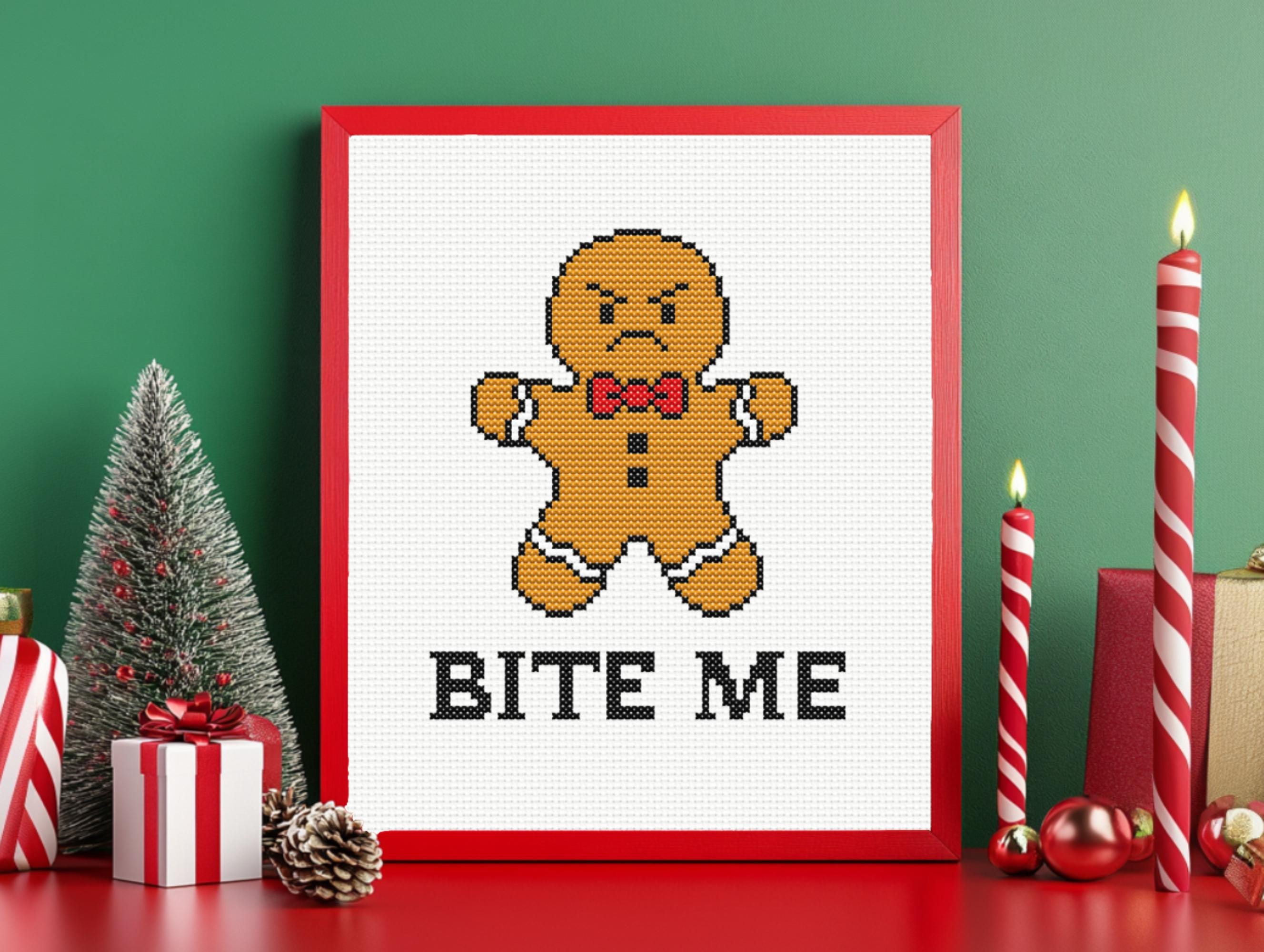 Grumpy Gingerbread Cross Stitch Pattern: Christmas Holiday Embroidery ...