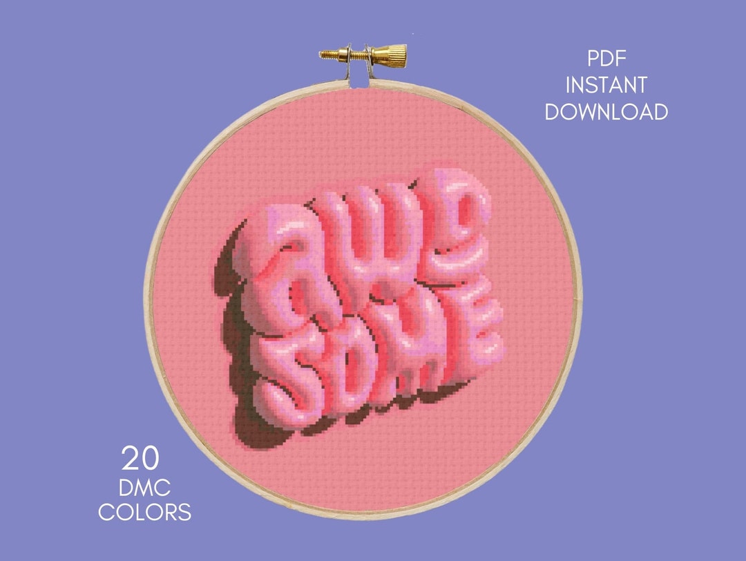 Awesome Cross Stitch Pattern, Groovy Cross Stitch Chart, Letters Cross ...