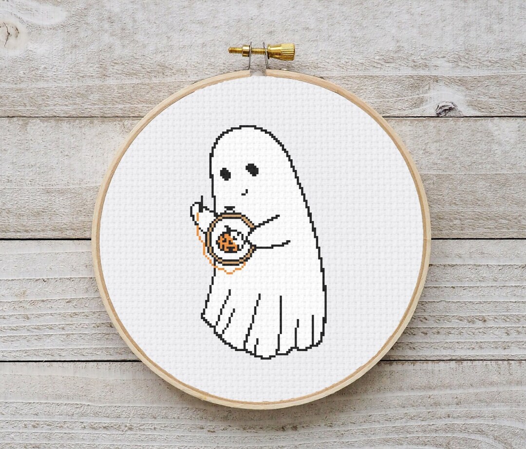 Stitching Ghost Cross Stitch Pattern, Pumpkin Cross Stitch Chart ...