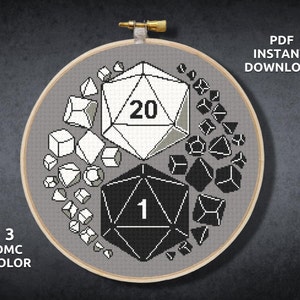 D20 Dice Cross Stitch Pattern, Dungeons and Dragons Cross Stitch PDF ...
