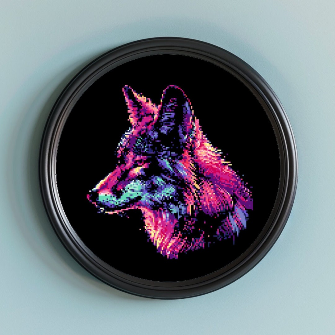 Enchanted Wolf Cross Stitch Pattern, Neon Cross Stitch Chart, Animals ...