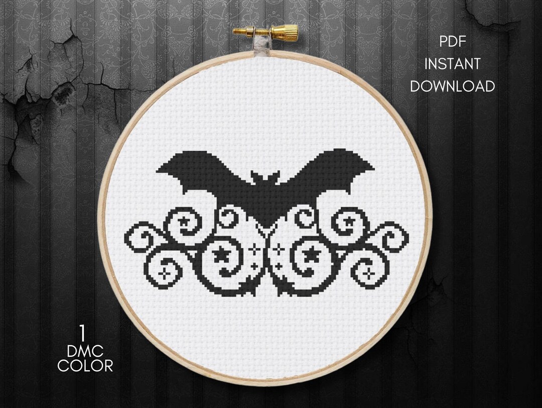 Gothic Bat Cross Stitch Pattern, Embroidery, Halloween Cross Stitch ...
