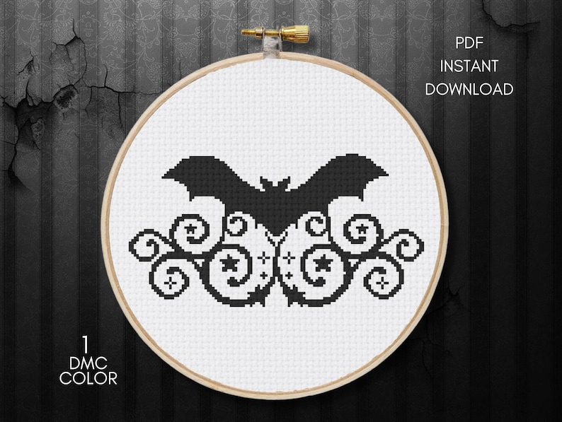 Gothic Bat Cross Stitch Pattern, Embroidery, Halloween Cross Stitch ...