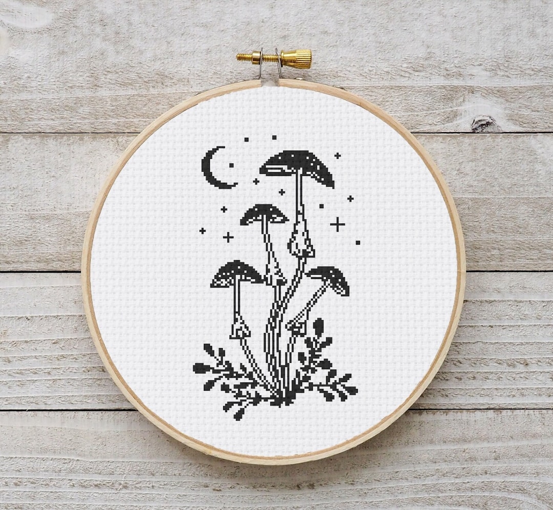 Magical Mushrooms Cross Stitch Pattern, Moon Cross Stitch, Modern Cross ...
