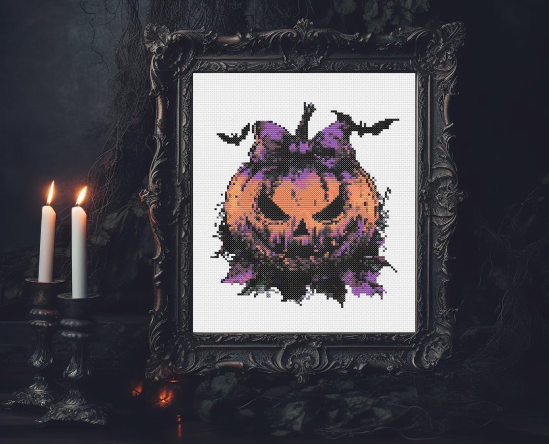 Horror Pumpkin Cross Stitch Pattern, Halloween Cross Stitch, Spooky ...