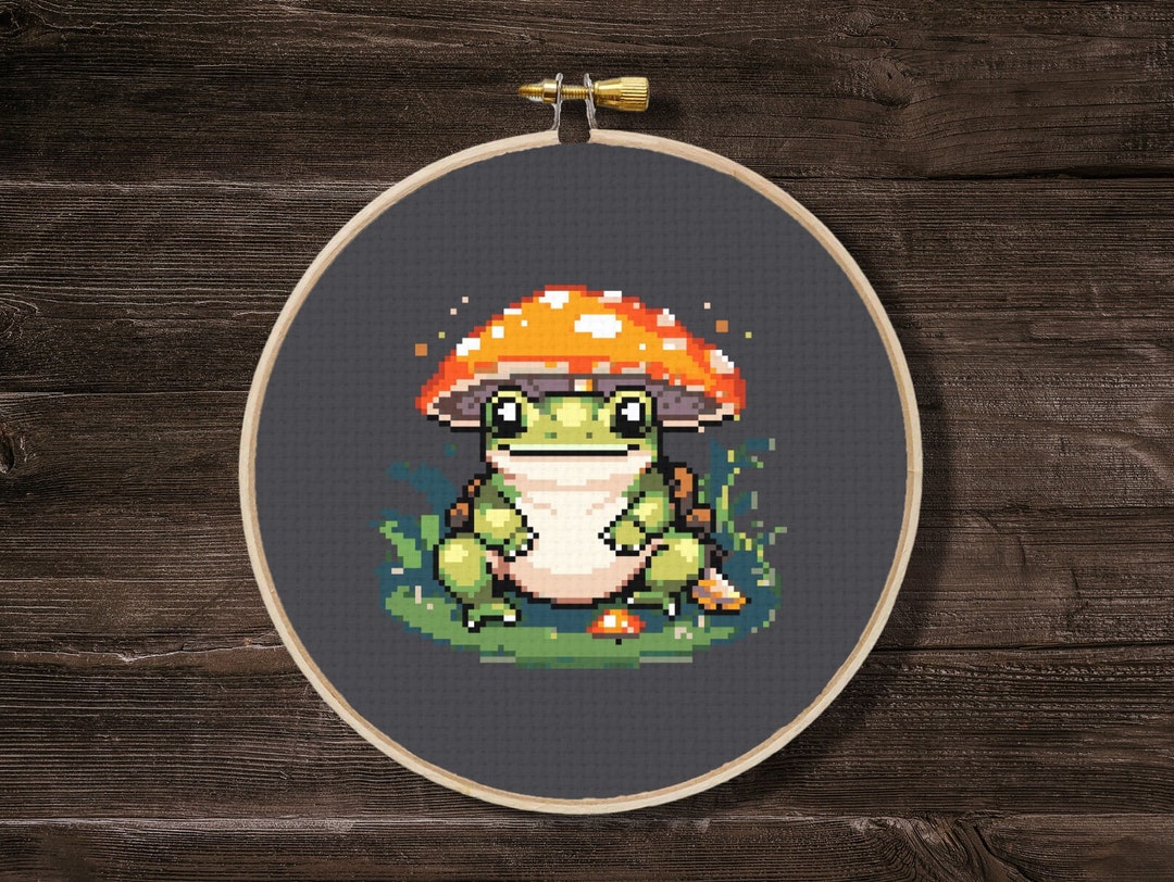 Cute Frog Cross Stitch Pattern, Fantasy Cross Stitch, Mushroom Cross ...