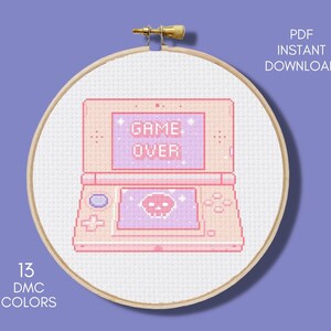 Kawaii Game Over Cross Stitch Pattern, Gamer Cross Stitch, Cute Cross ...
