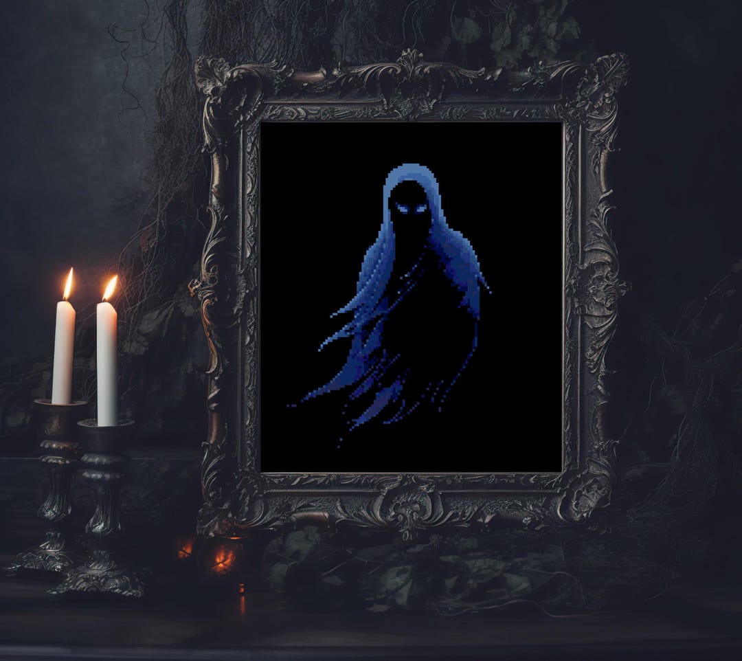Phantom Cross Stitch Pattern, Ghost Crow Cross Stitch Chart, Halloween ...
