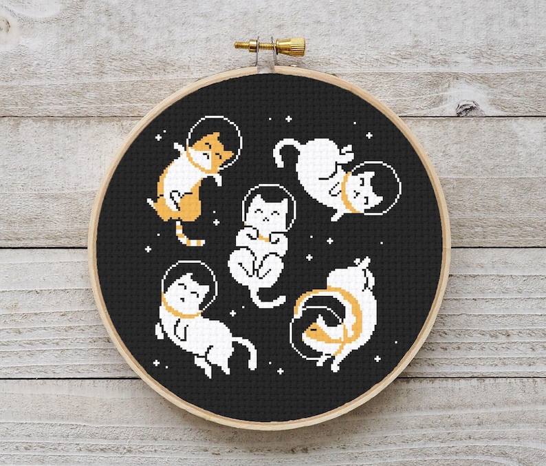 Space Cats Cross Stitch Pattern, Embroidery Chart DIY - Etsy