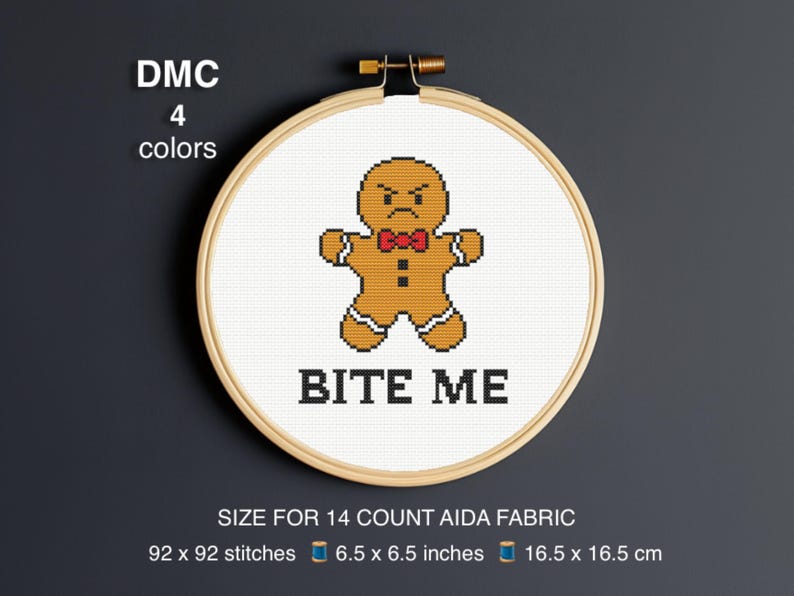 Grumpy Gingerbread Cross Stitch Pattern: Christmas Holiday Embroidery ...