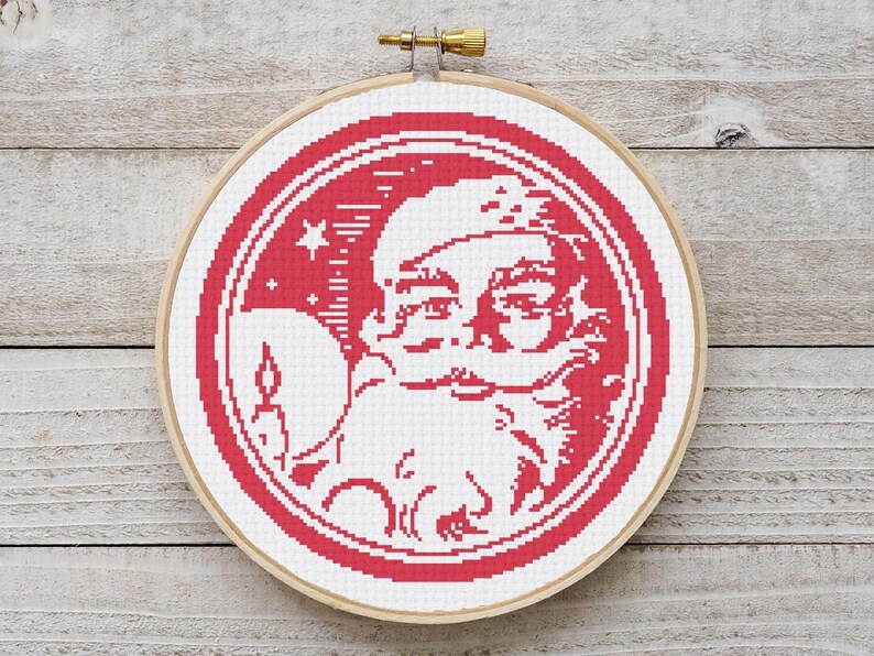 Retro Santa Cross Stitch Pattern, Christmas Embroidery Sampler DIY ...