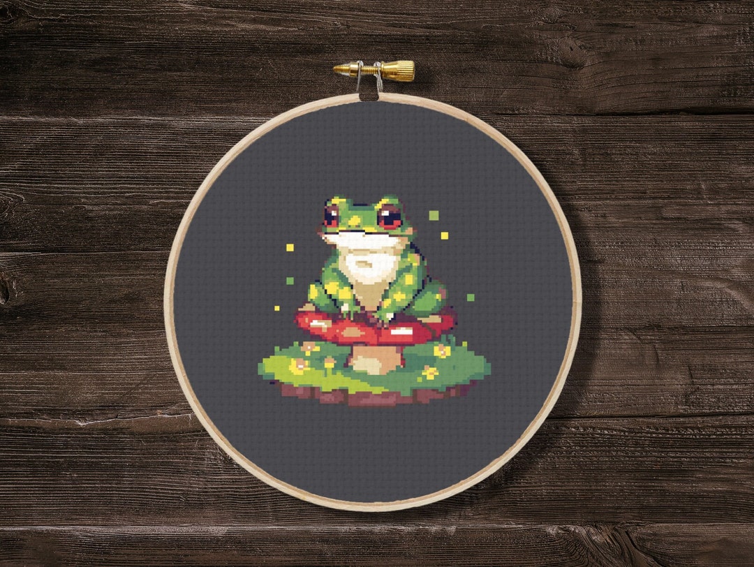 Frog Cross Stitch Pattern, Mushroom Cross Stitch, Woodland Cross Stitch ...