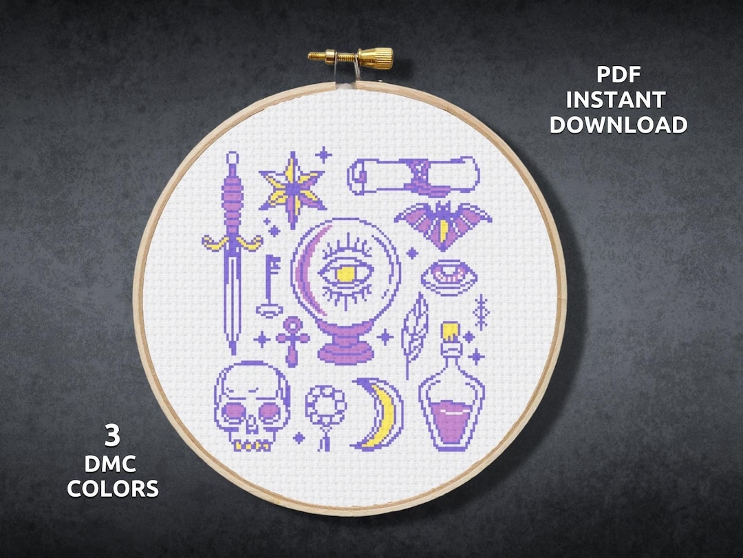 Witchy Cross Stitch Pattern, Embroidery, Spooky Cross Stitch PDF, Magic Cross Stitch, Digital ...