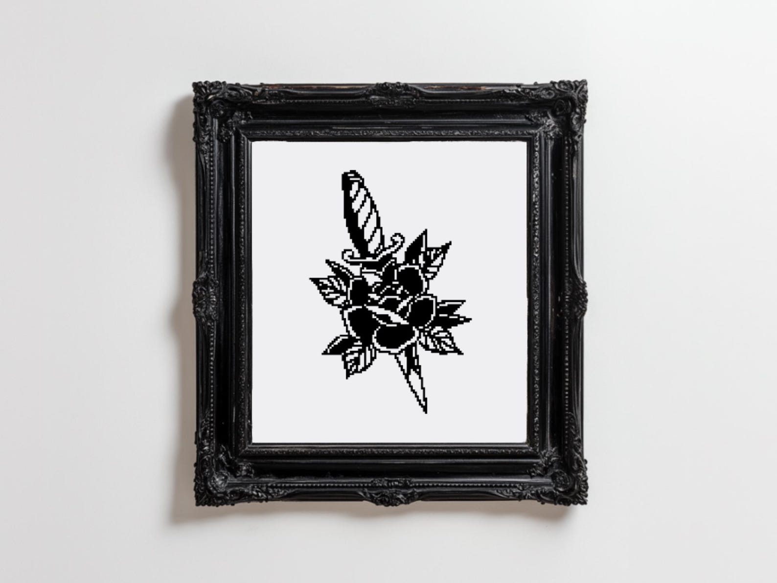 Dagger Rose Tattoo Cross Stitch Pattern, Modern Embroidery DIY (digital ...