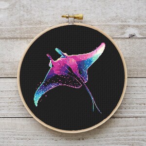Enchanted Manta Ray Cross Stitch Pattern: Glowing Ocean Embroidery DIY ...