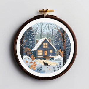 Winter Cottage Cross Stitch Pattern, Forest Cross Stitch PDF, Digital ...