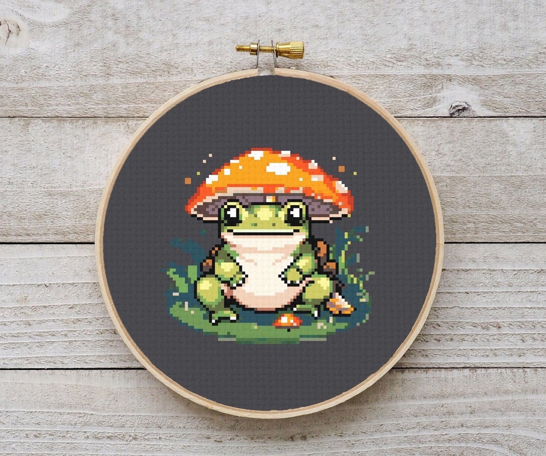 Cute Frog Cross Stitch Pattern, Fantasy Cross Stitch, Mushroom Cross ...