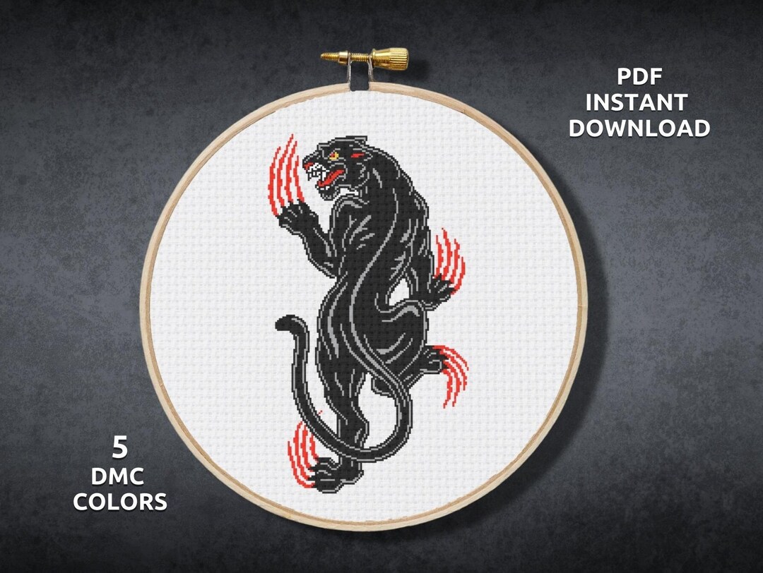 Black Panther Cross Stitch Pattern, Tattoo Cross Stitch, Scary Cross ...