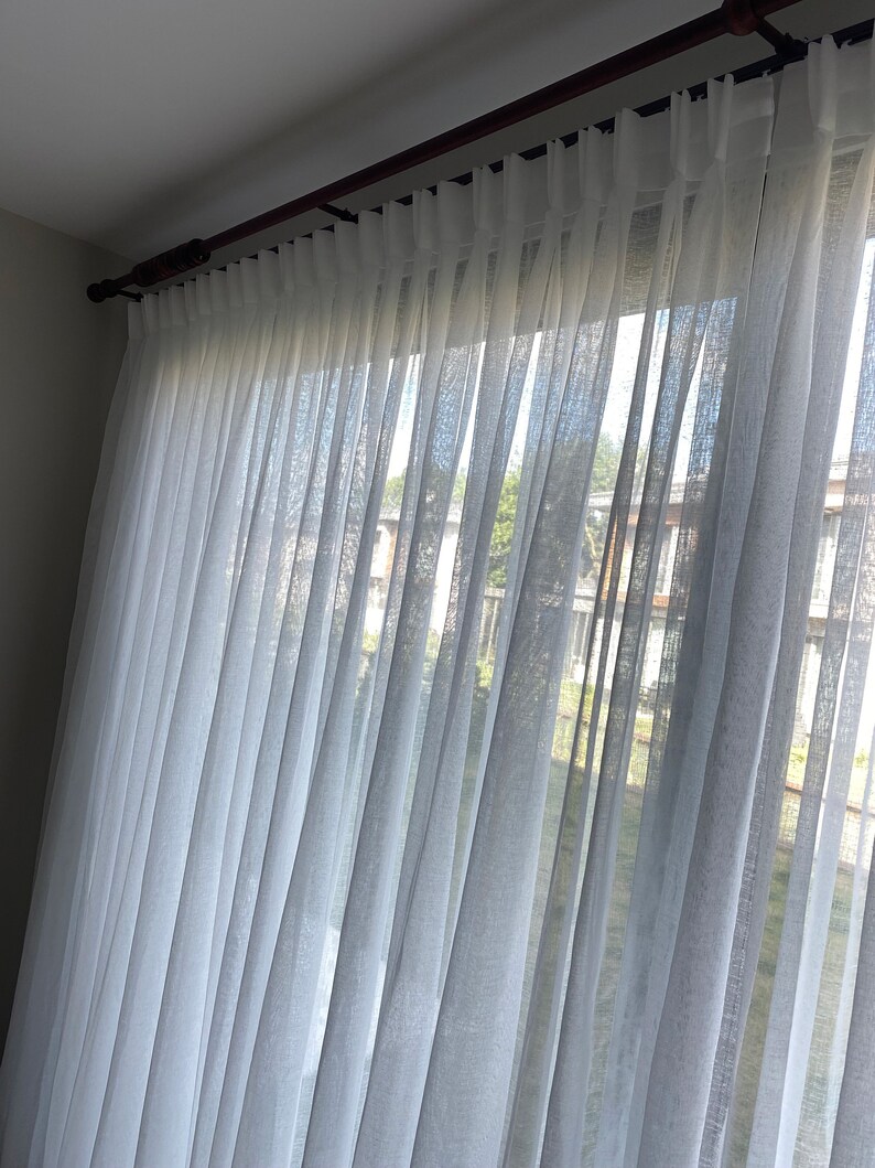 White, Cream, Grey Color Linen Sheer Curtains: Pinch Pleat, Rod Pocket ...