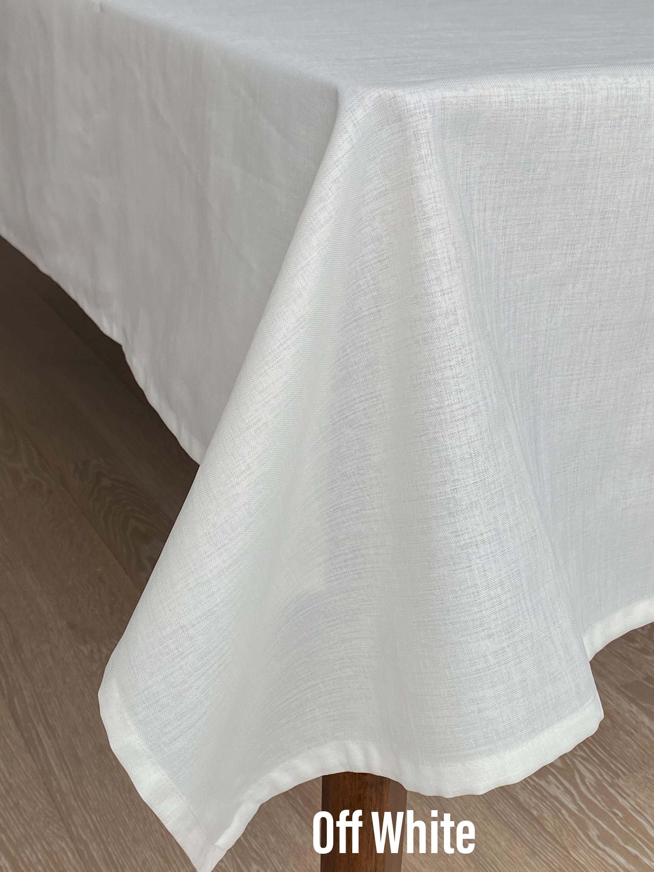 Oval Linen Look Tablecloth: Stain Resistant, Custom Size, White, Cream ...