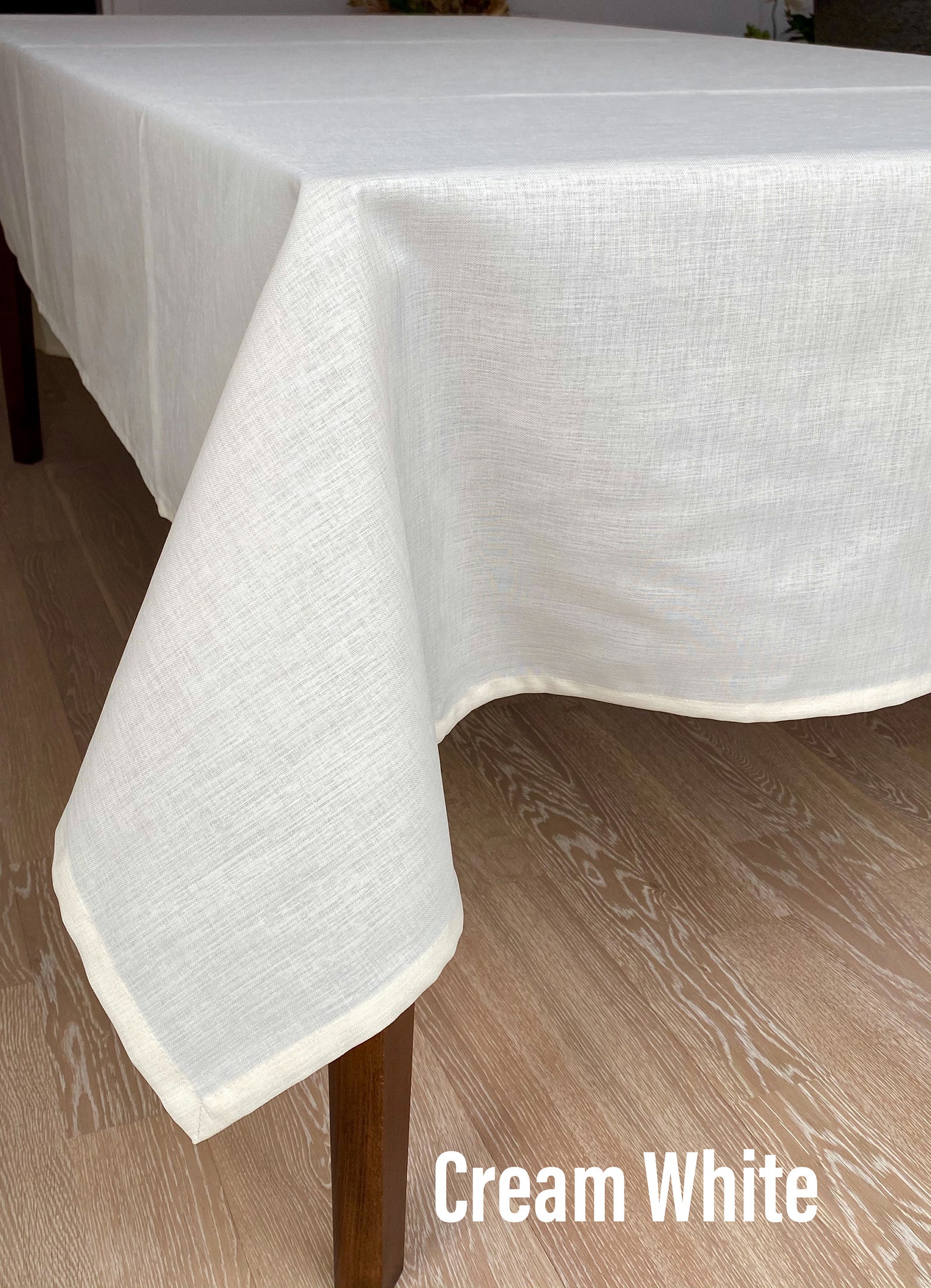 Oval Linen Look Tablecloth: Stain Resistant, Custom Size, White, Cream ...