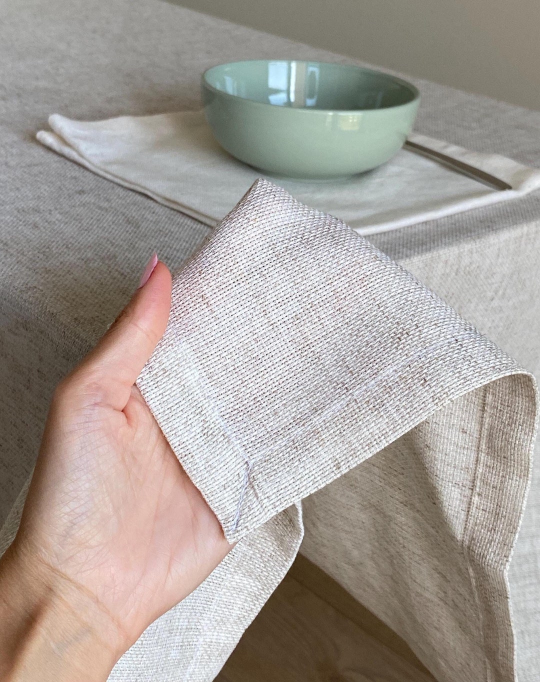 Raw Linen Tablecloth With Mitered Corner / Custom Size Options / Round ...