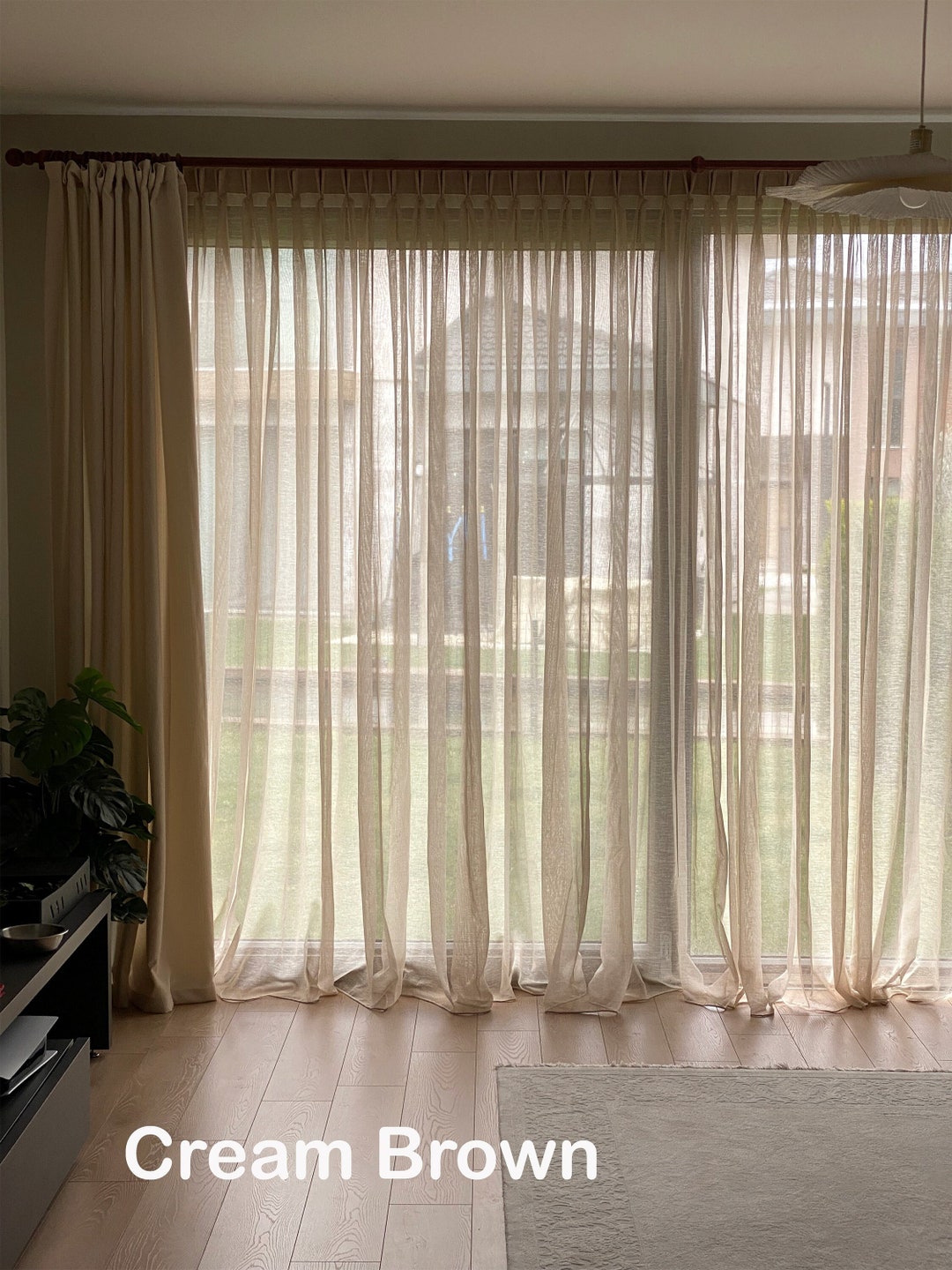 Modern&premium Linen Sheer Curtain for Living Room.cream Brown, White ...