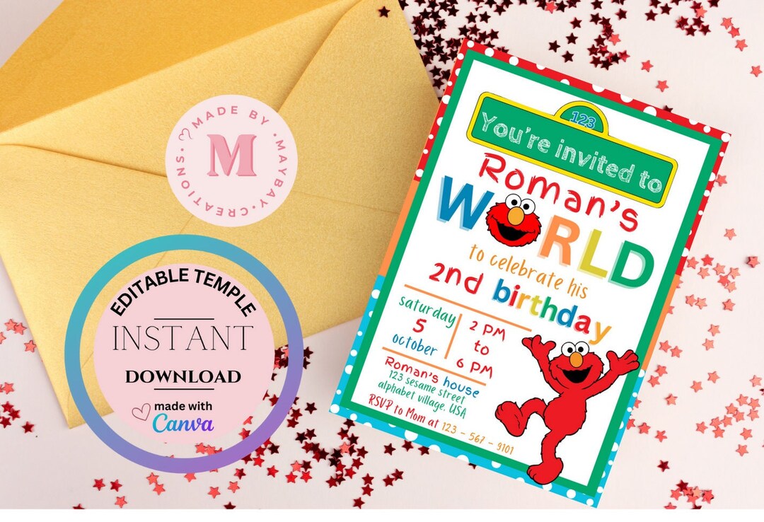 Elmo Editable Birthday Invitation Canva Editable-printable Instant ...