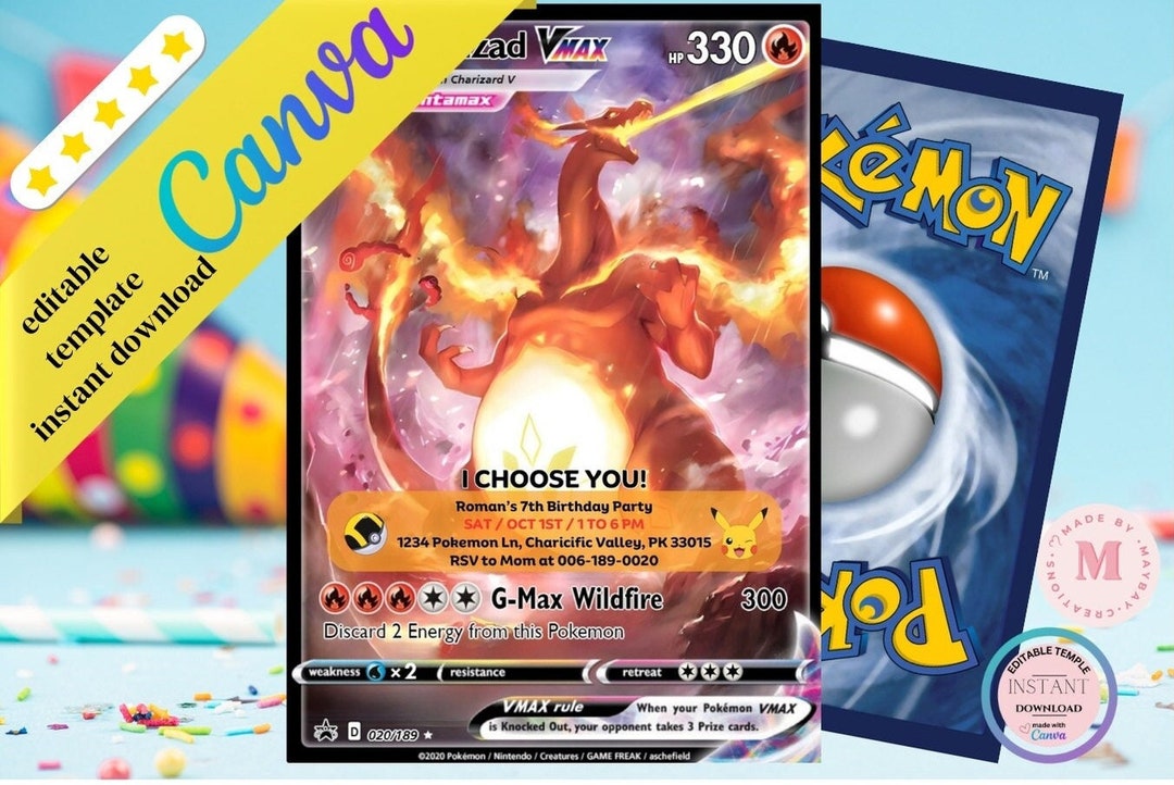 Pokemon Birthday Invitation | Charizard Vmax | Kids Birthday Invitation ...