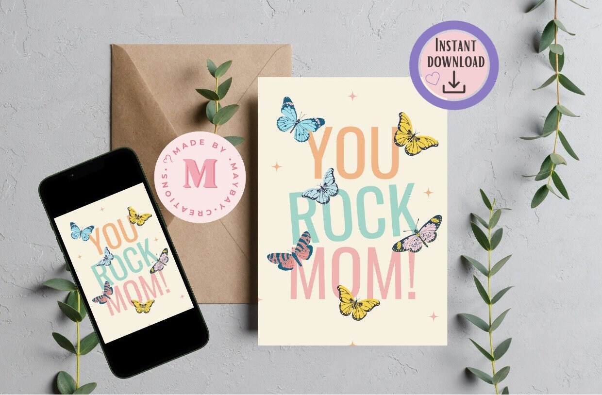You Rock Mom Mother's Day Card Printable-instant Download - Etsy