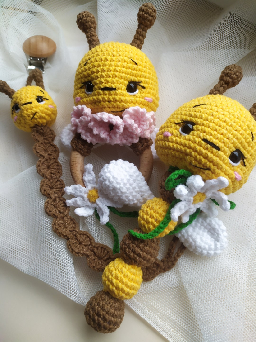 Pattern Crochet Rattle Bee Amigurumi, Honey Bee Baby Rattle, PDF ...