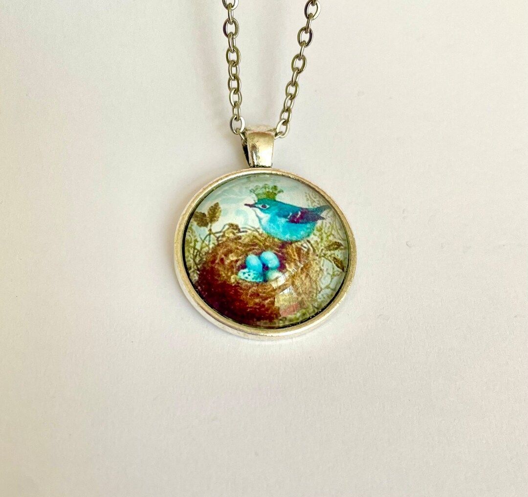 Bluebird in Nest Vintage Style Pendant, Bird Necklace, Vintage Necklace ...
