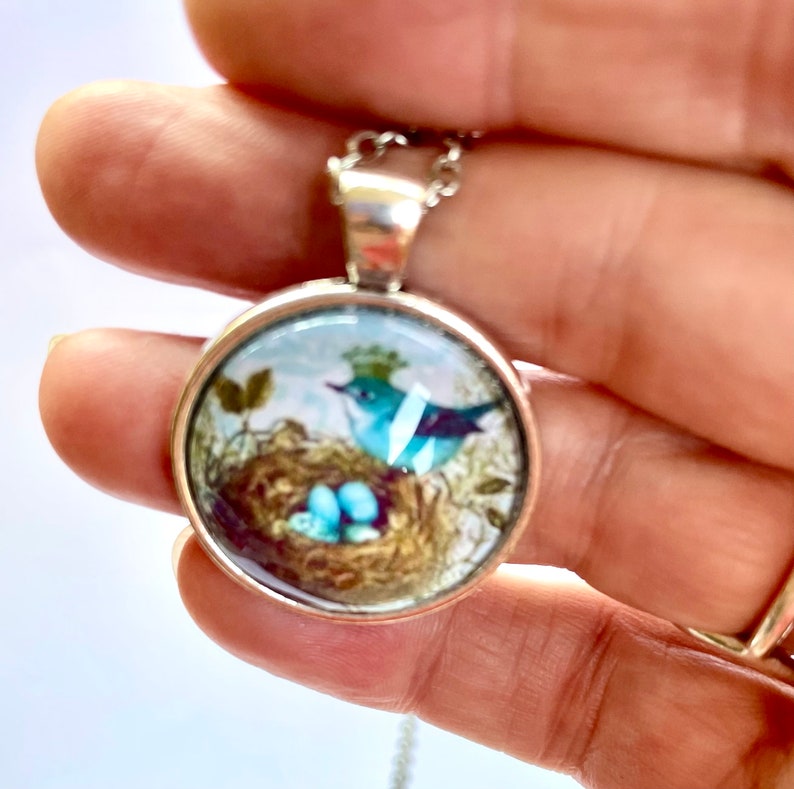 Bluebird in Nest Vintage Style Pendant, Bird Necklace, Vintage Necklace ...