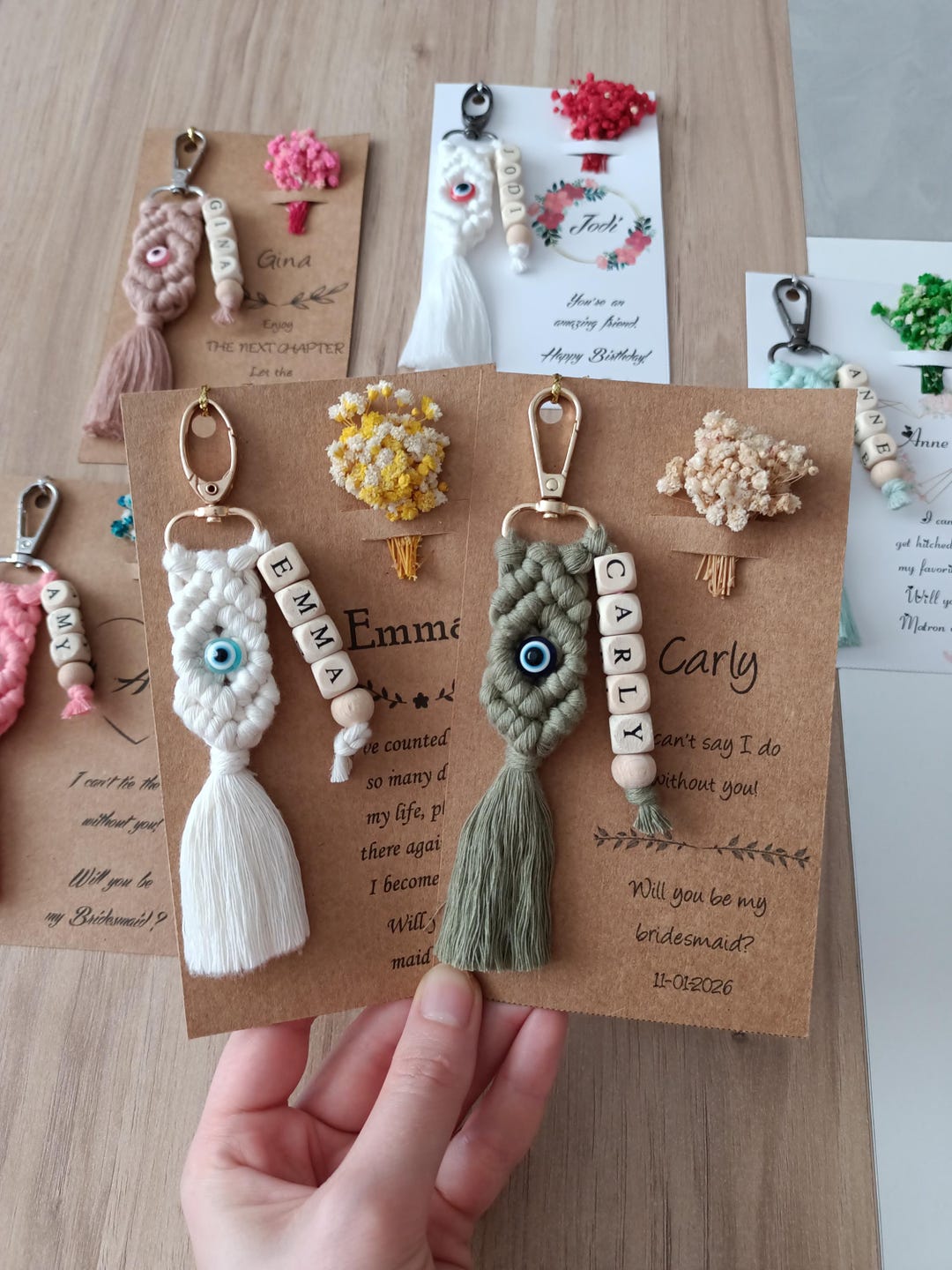 Personalized Macrame Name Keychain With Nazar Evil Eye, Macrame Beaded ...