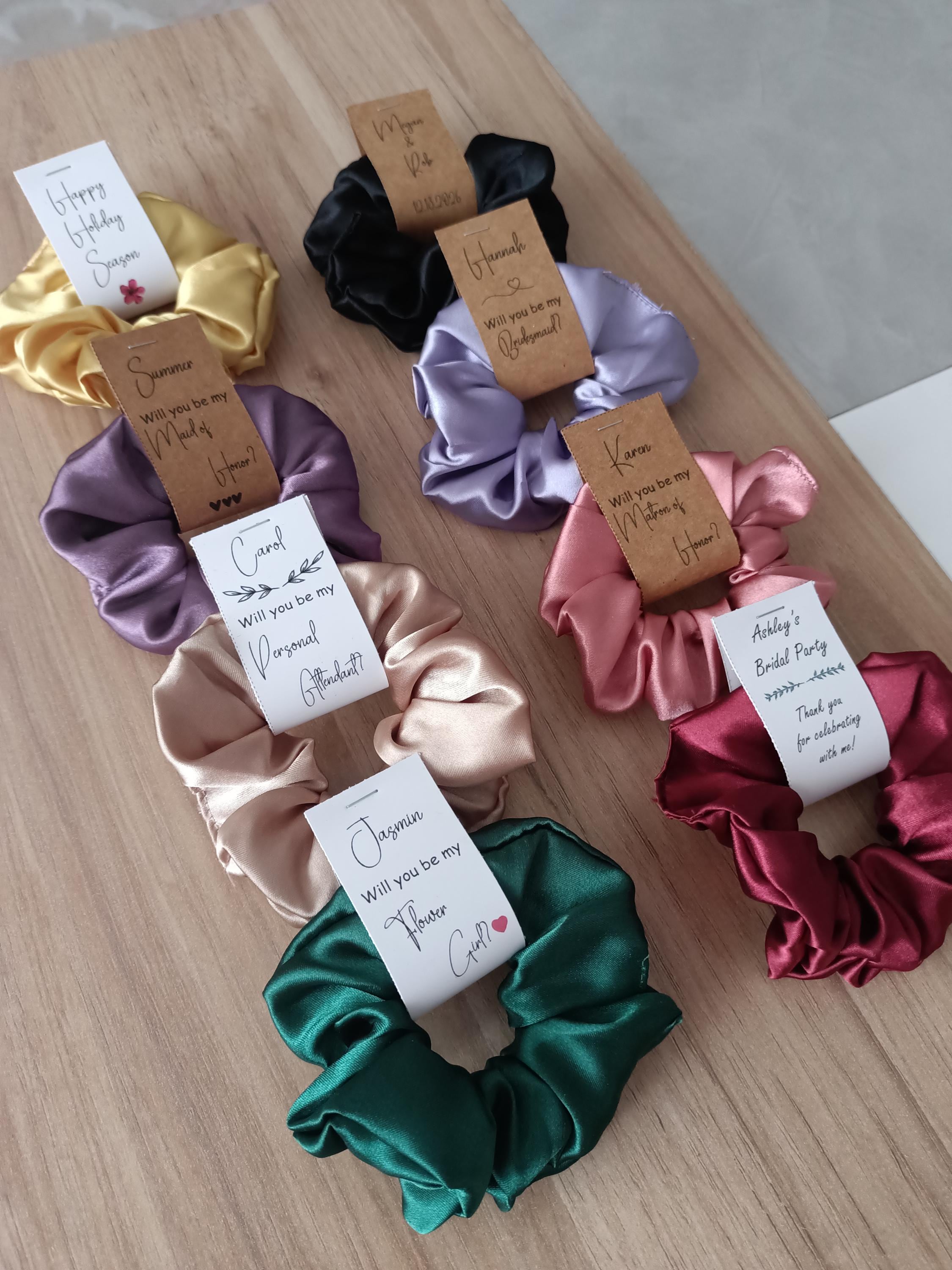 Personalized Satin Scrunchie– Bridesmaid & Bridal Shower Favors ...