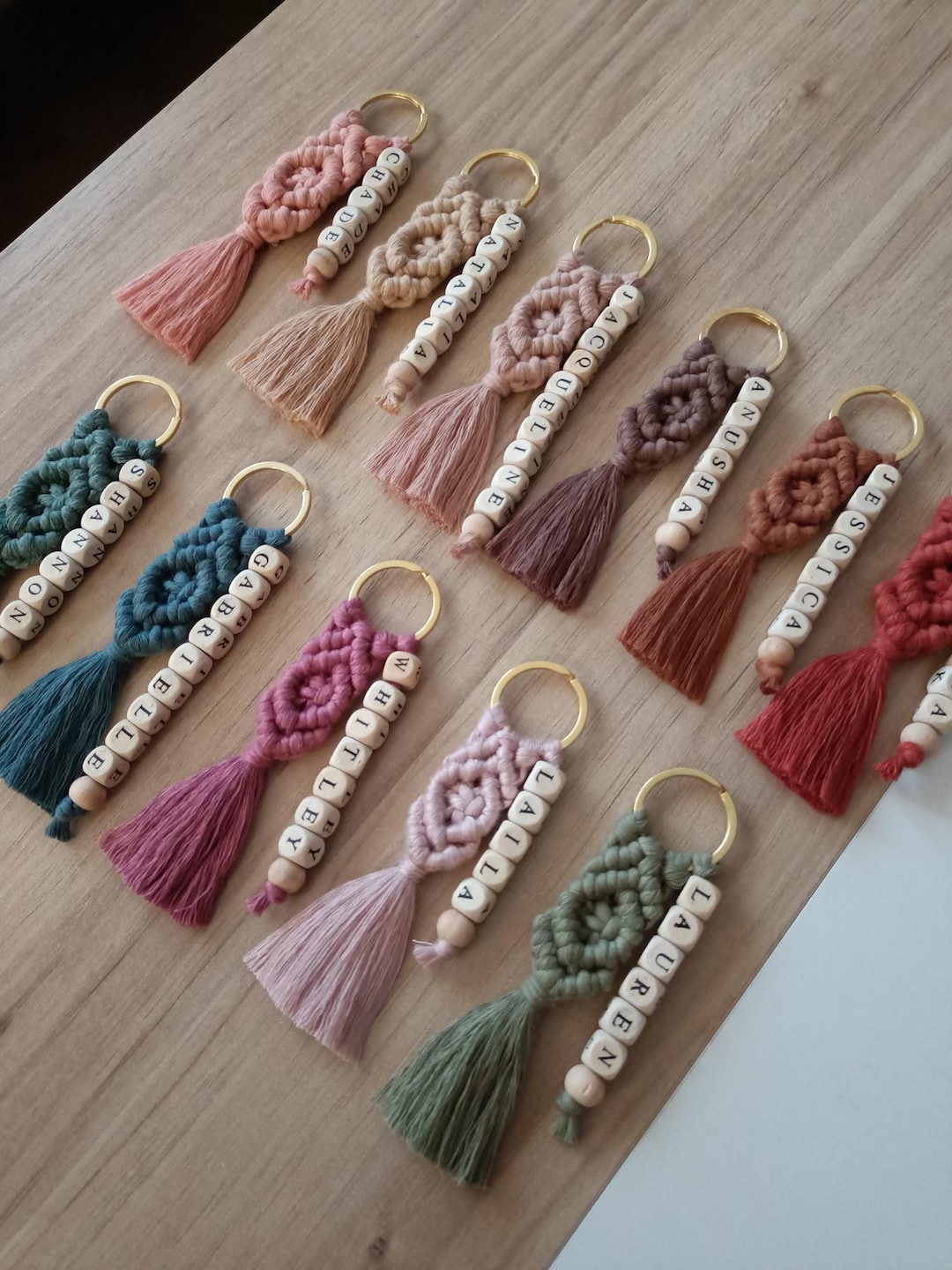 Custom Macrame Name Keychain, Personalized Boho Bag Charm, Macrame ...