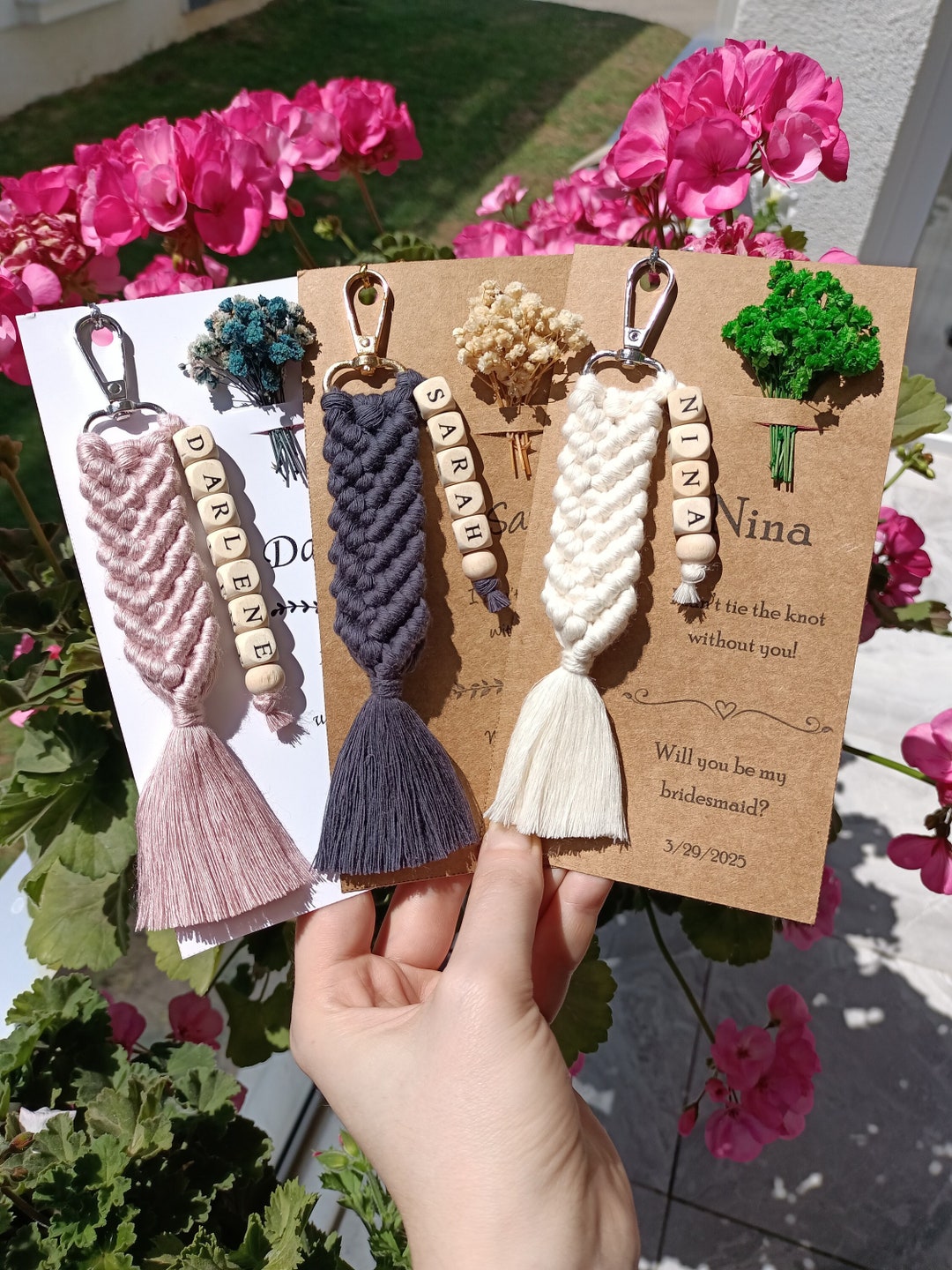 Macrame Name Keychain With or Without Card, Custom Name Keyring ...