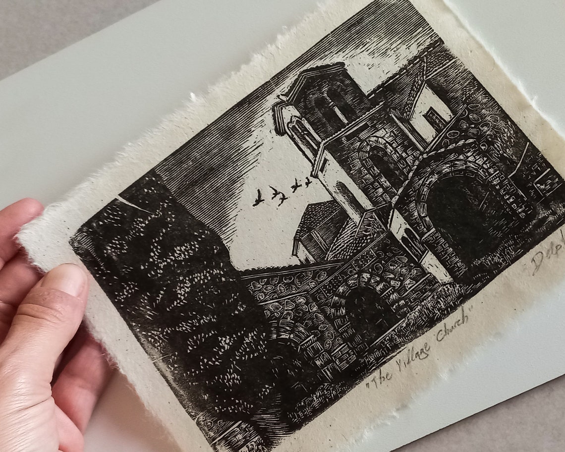 Original Wood Engraving Print the Village Church - Etsy