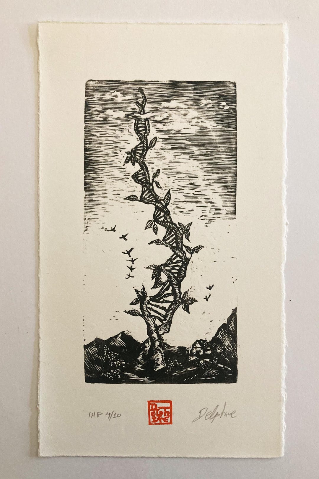 DNA Tree of Life Engraving Print, Symbolic Growth Art in Black and ...