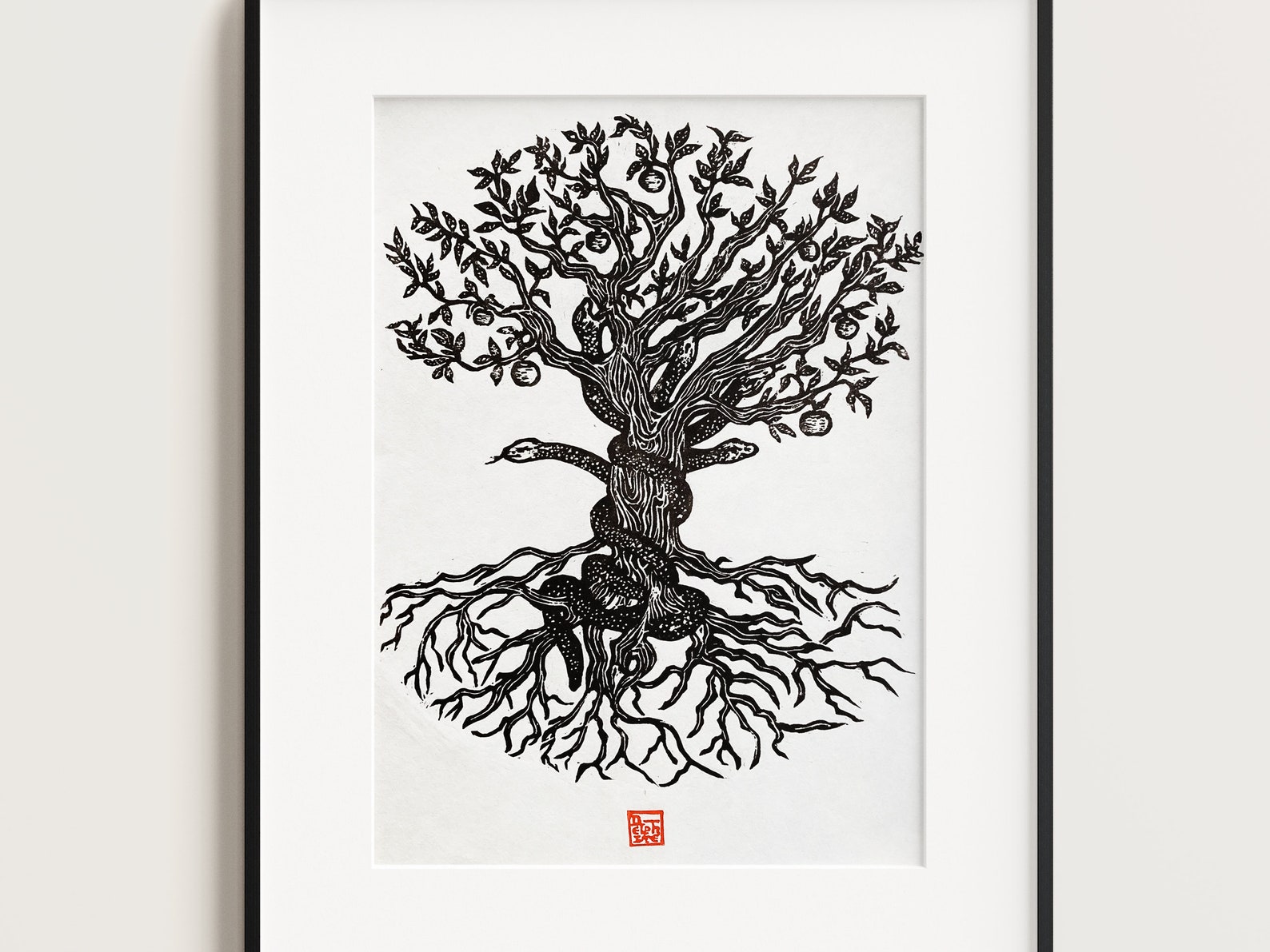 Tree of Life Woodcut Print | Magical Art With Snake | Alchemist ...
