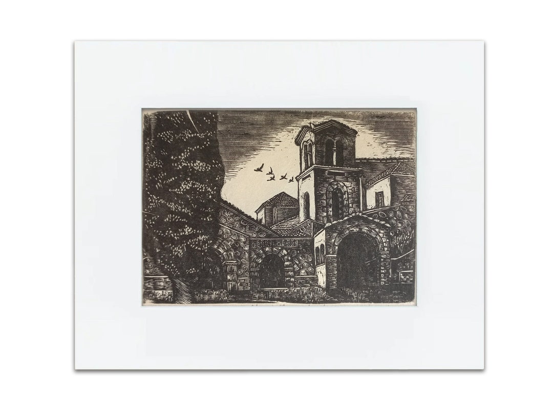 Original Wood Engraving Print the Village Church - Etsy