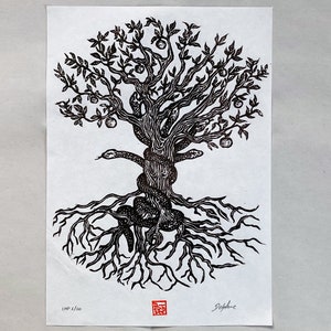 Tree of Life Woodcut Print | Magical Art With Snake | Alchemist ...